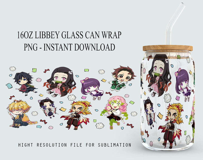 Demon Slayer Bundle - Kimetsu No Yaiba Libbey 16oz Glass Can Wrap PNG ...