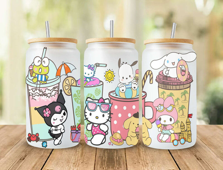 Kitty and Friends Pink Cat PNG, Kawaii Kitty 16oz Glass Can PNG Design ...