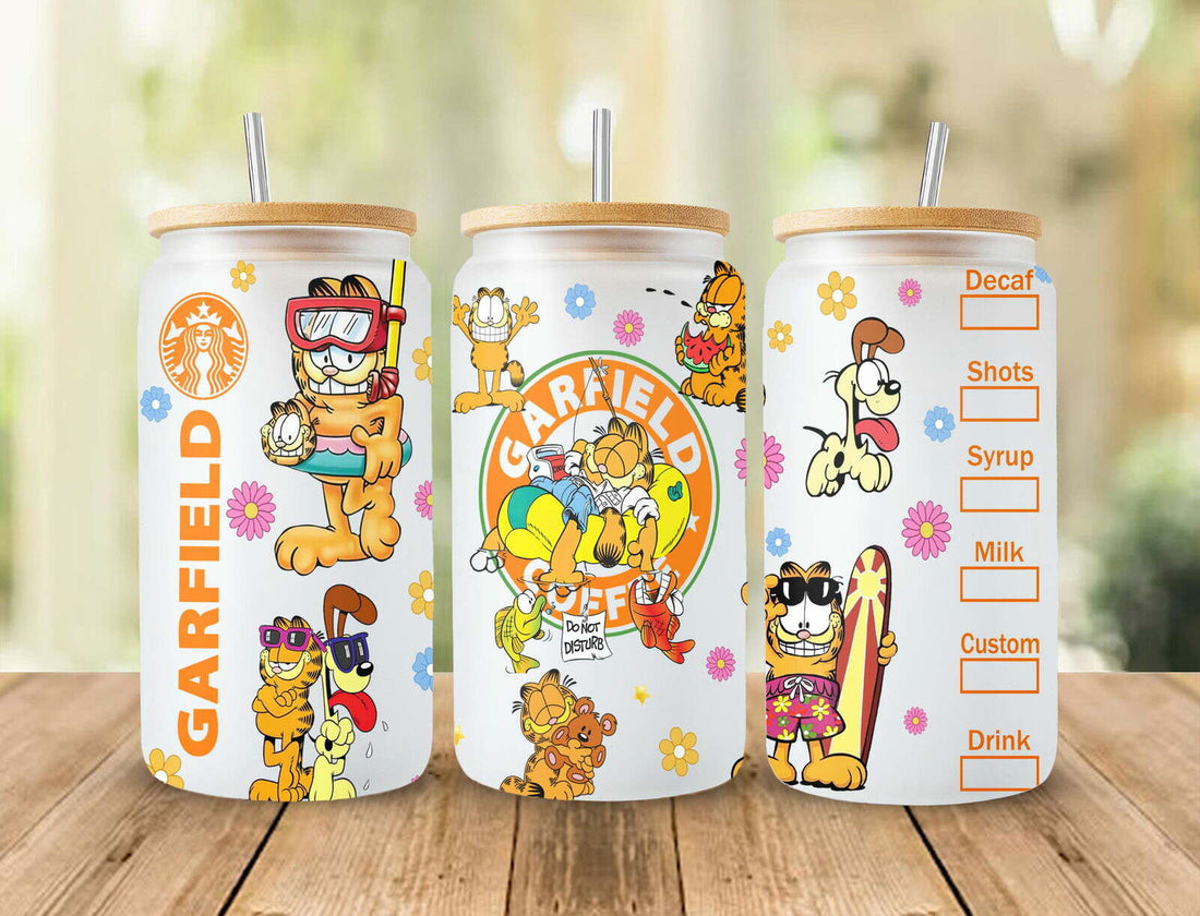 Garfield Glass Can, Garfield Summer, Swimming Pool, Retro 80s Cartoons ...